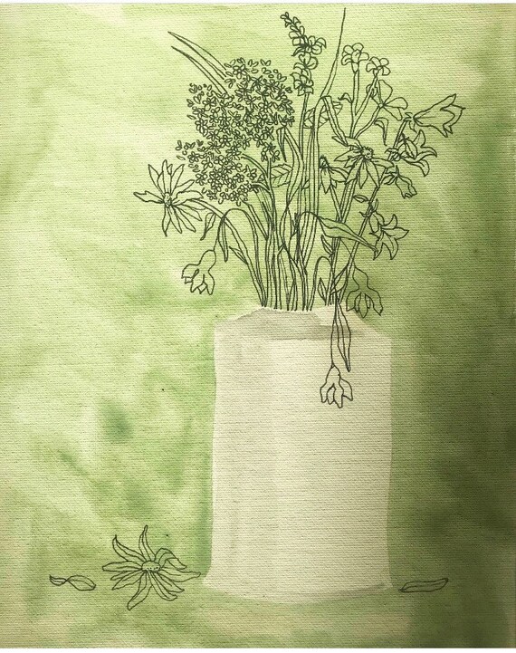 8x10 Watercolor Negative Space Vase Green | Etsy