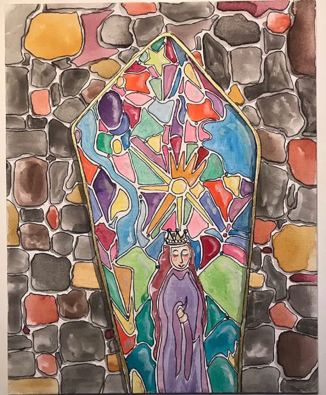 8x10 Watercolor Stained Glass Queen - Etsy