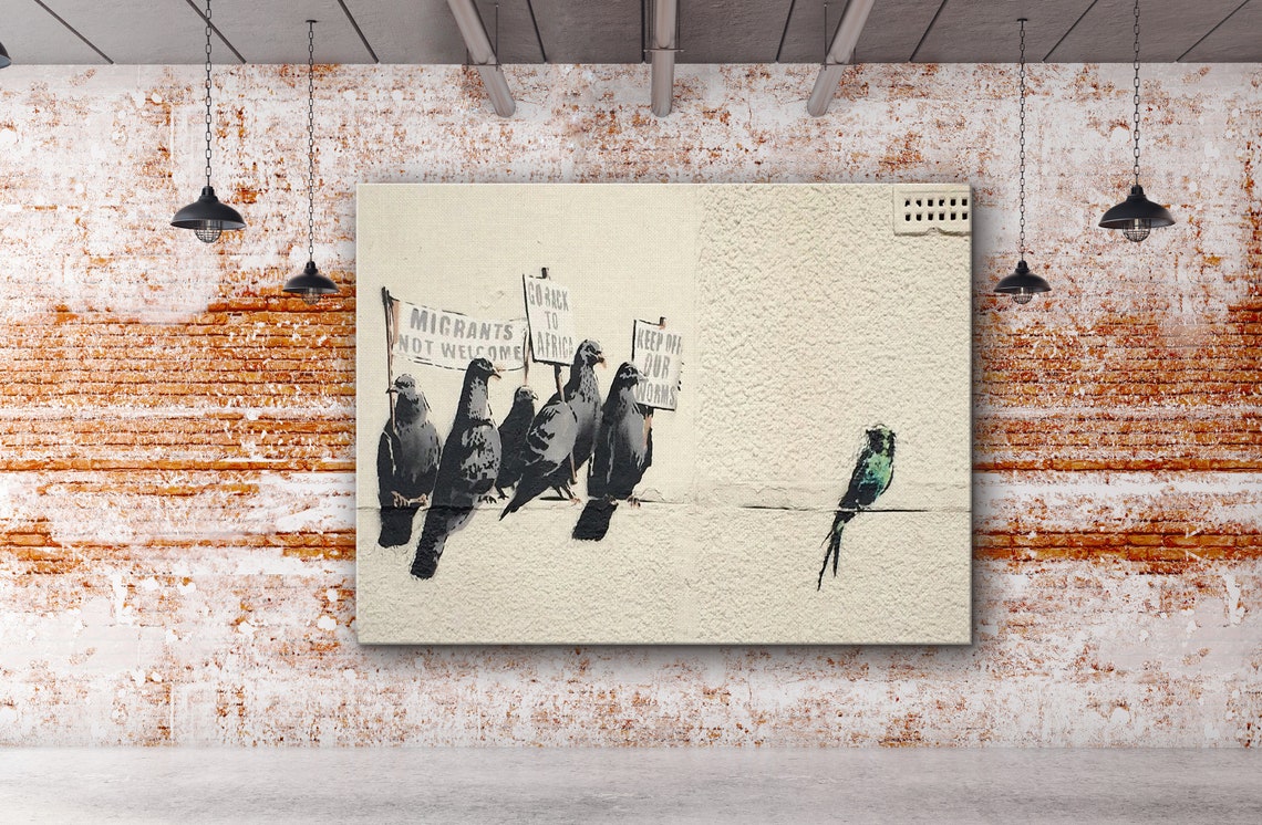 Banksy Street Art Canvas-banksy Birds Migrants Street Art - Etsy