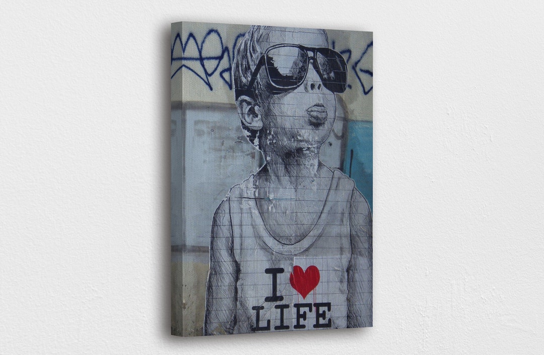 Banksy Street Art Canvas-banksy Kid I Love My Life Street Art Poster ...