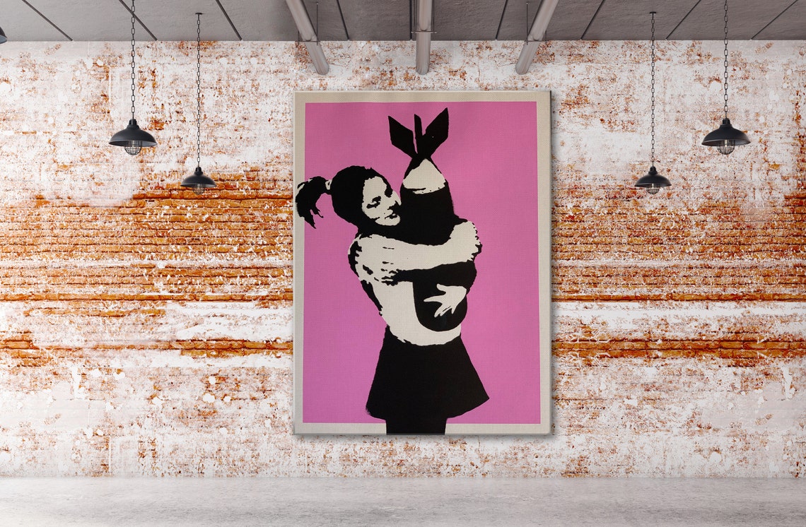 Banksy Art Canvas-girl Hugging Bomb bomb - Etsy