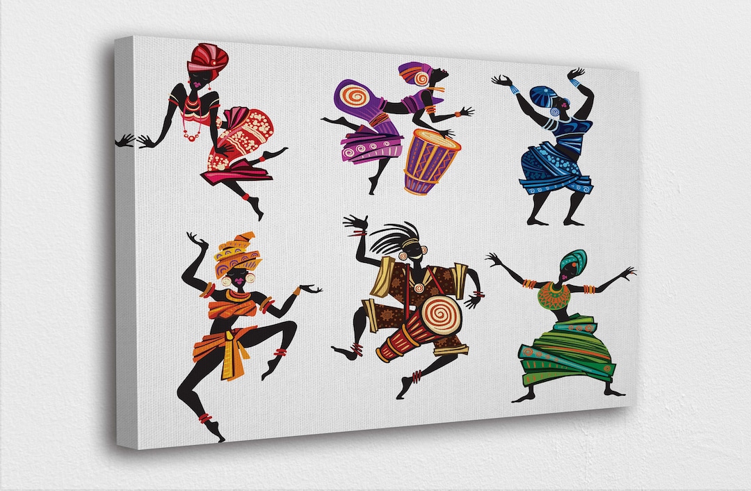 African Art Canvas-african People Dancing Style Art Canvas Poster ...