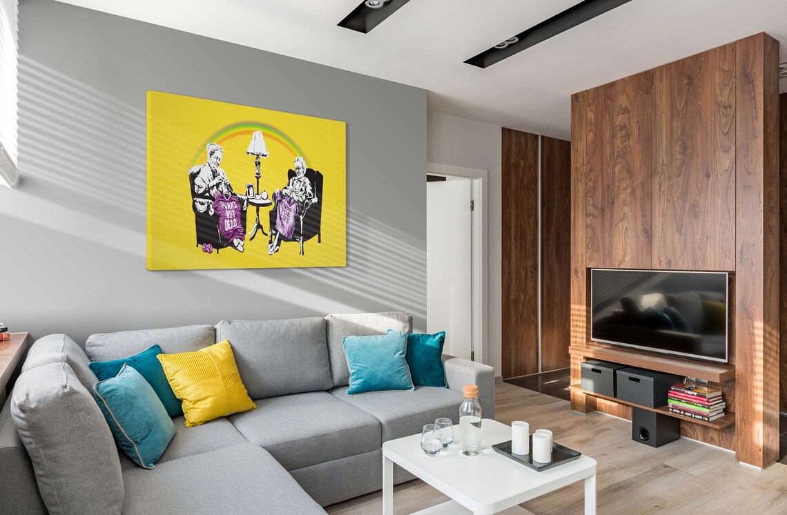 Banksy Street Art Canvas-banksy Knitting Grannies Street Art - Etsy