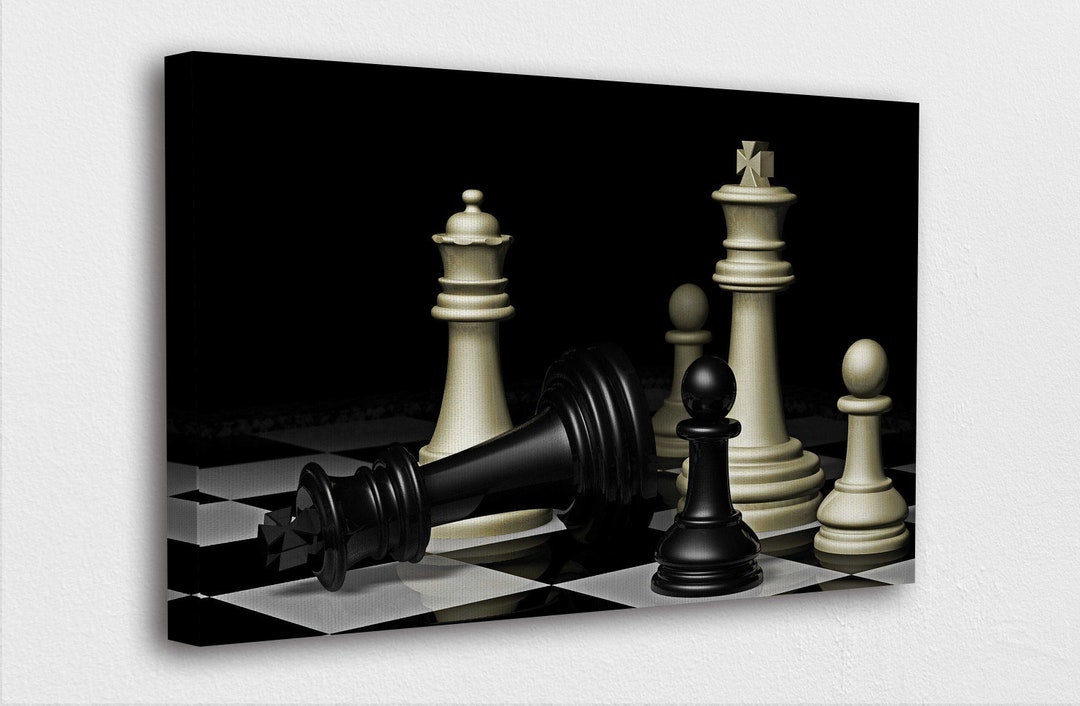 Game Room Wall Art Canvas Black and White Color Chess Pieces Poster ...