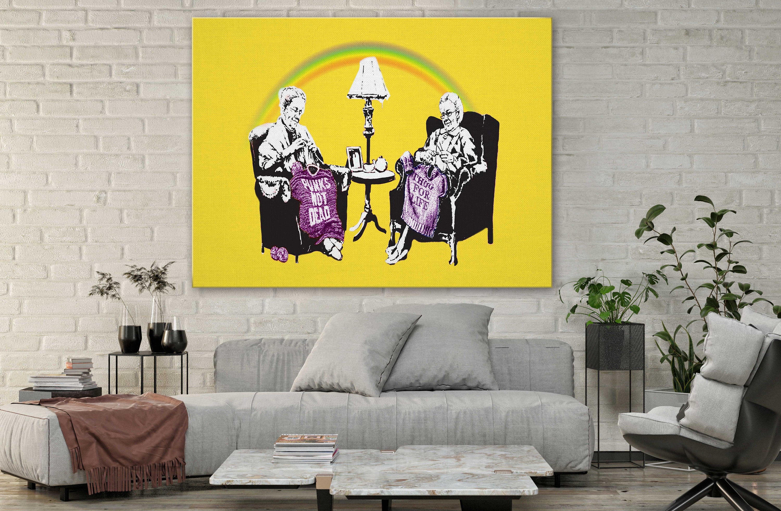 Banksy Street Art Canvas-banksy Knitting Grannies Street Art - Etsy