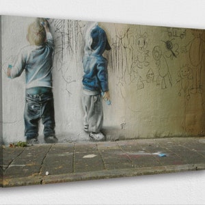 Banksy Street Art Canvas-two Kids Graffiti Artist Street Art Poster ...