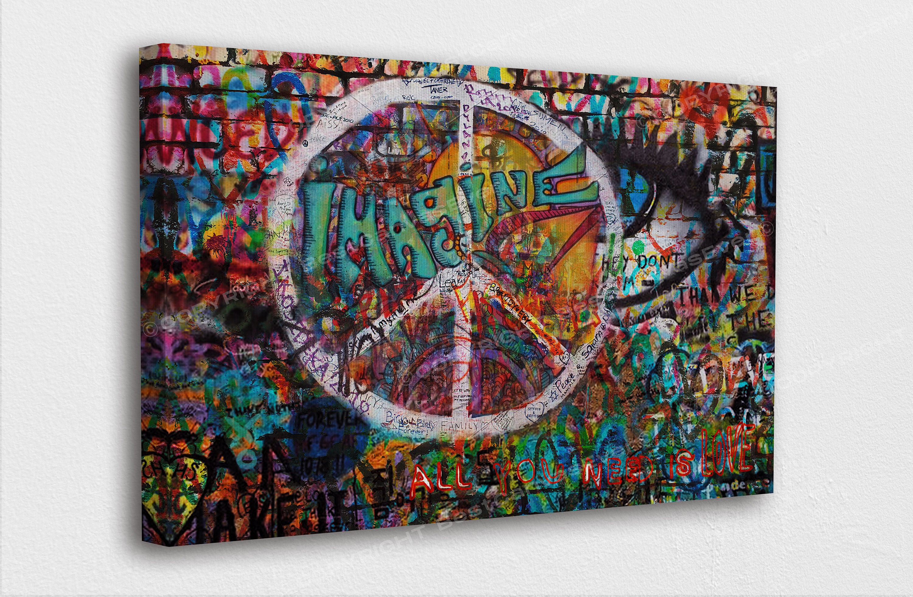Banksy Street Art Poster Canvas-Colorful Peace Sign Mural | Etsy