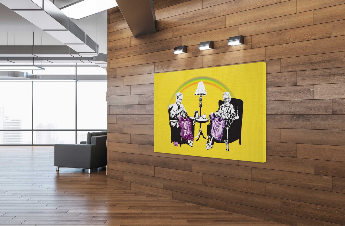 Banksy Street Art Canvas-banksy Knitting Grannies Street Art - Etsy