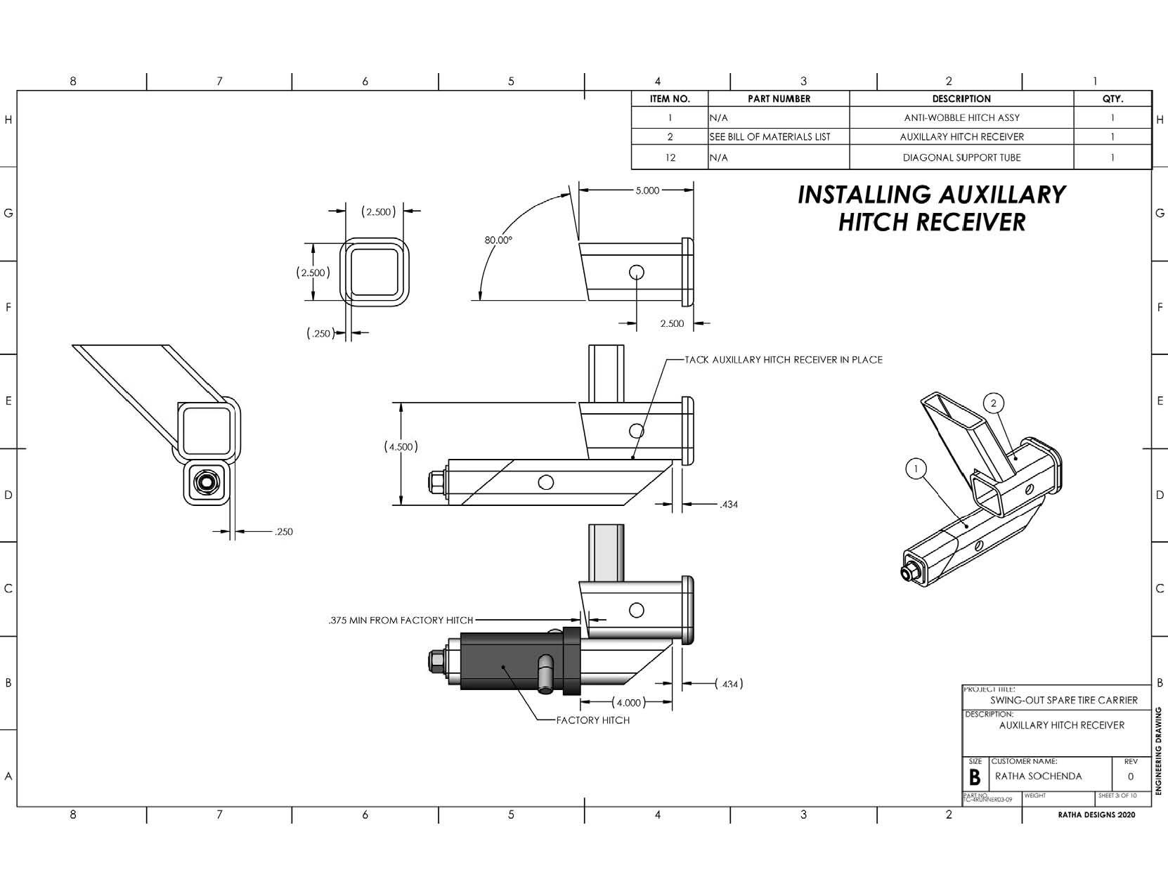 Universal DIY Rear Tire Carrier (hitch Mounted) [inches & Metric Units ...