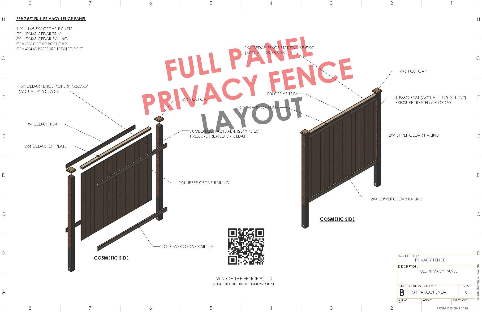 Full Panel Cedar Privacy Fence Layout/diagram Cheat Sheet - Etsy