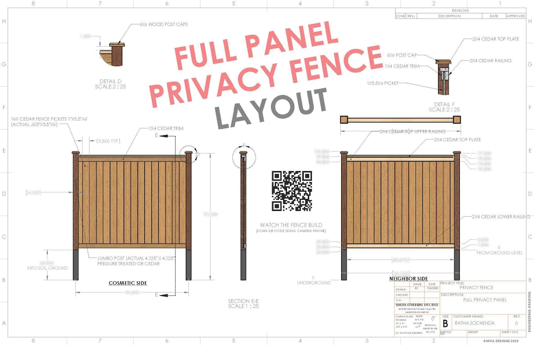 Full Panel Cedar Privacy Fence Layout/diagram Cheat Sheet - Etsy