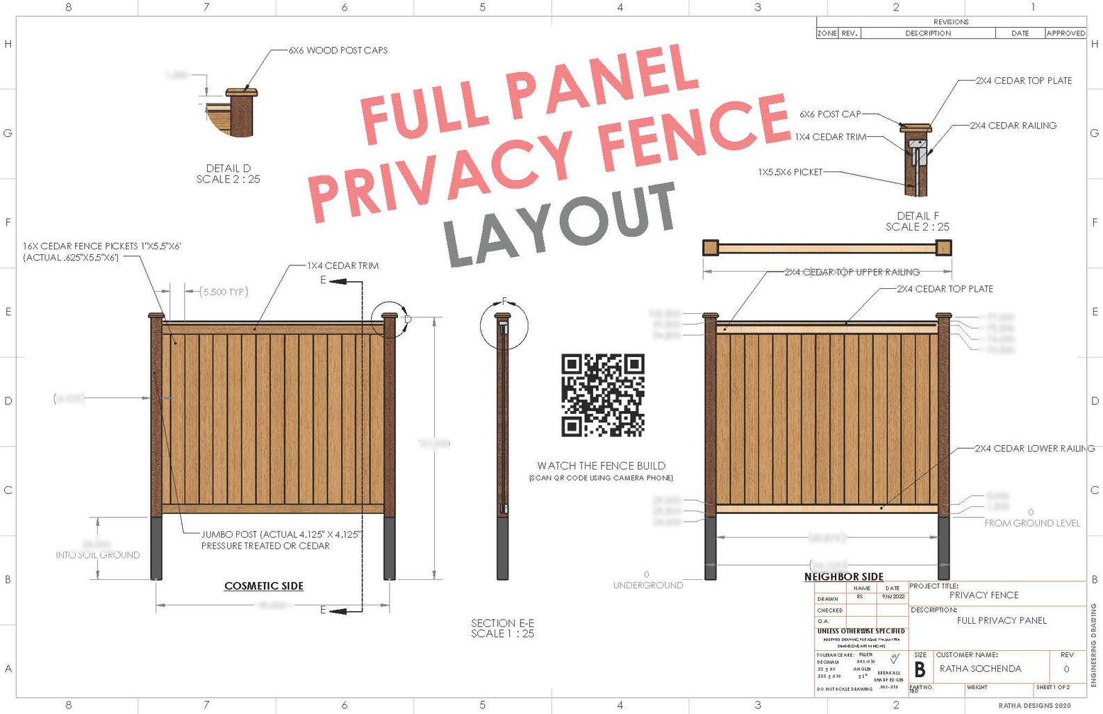 Full Panel Cedar Privacy Fence Layout/diagram Cheat Sheet - Etsy
