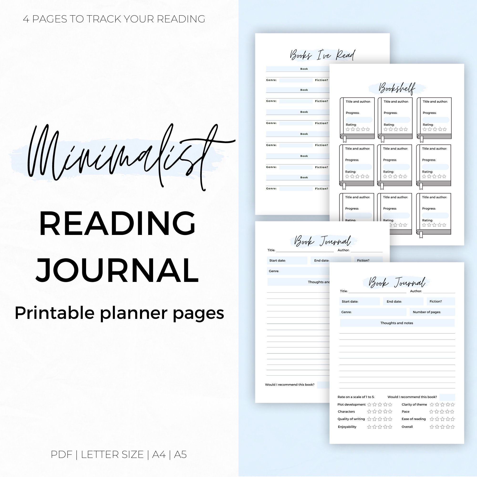 Reading Journal Printable Reading List Reading Log Book - Etsy España