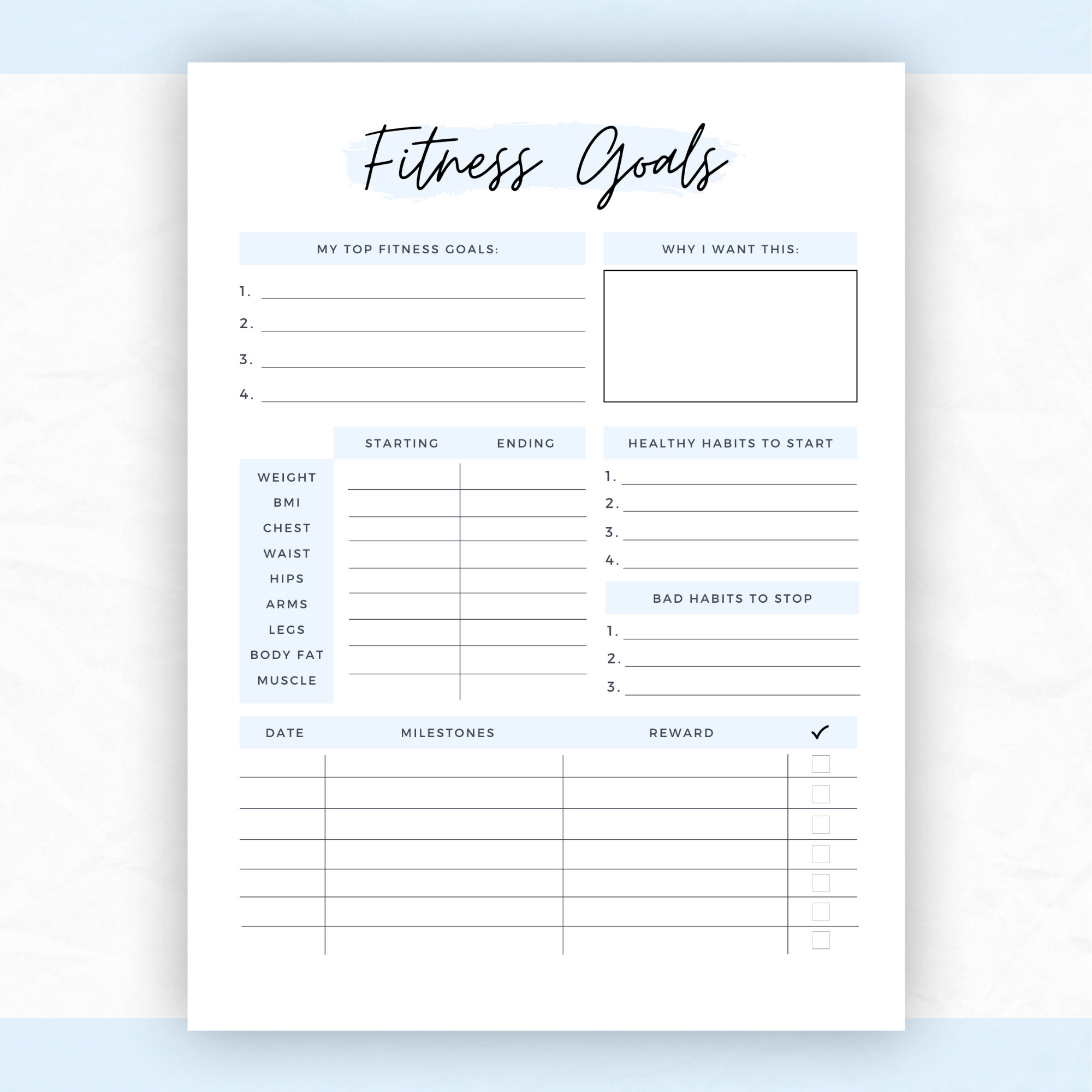 Fitness Goal Planner Printable Fitness Journal Goal - Etsy België