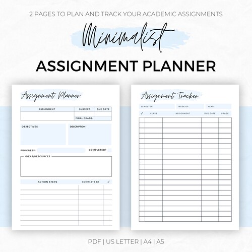 Homework Tracker Assignment Tracker School Study Printable - Etsy