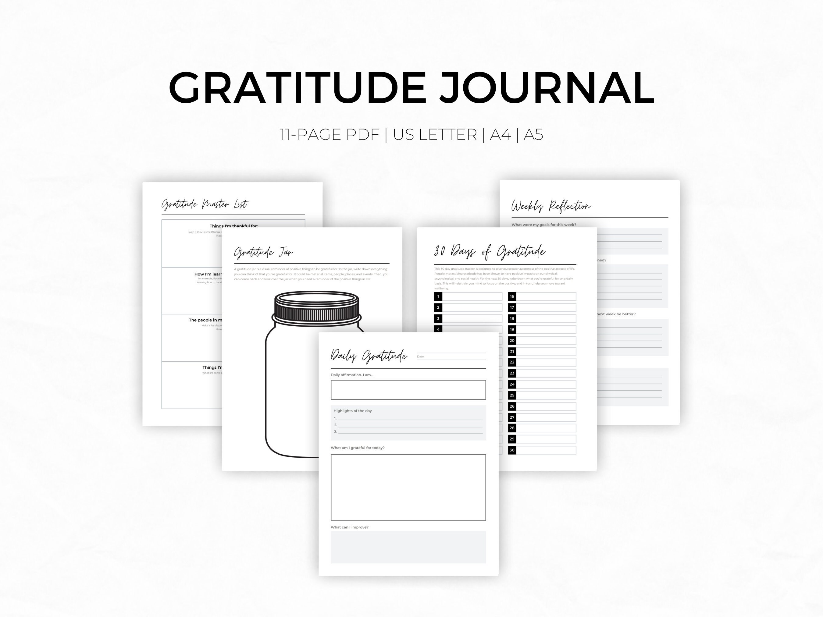 Prints Digital Prints 30 Day Gratitude Journal Printable I Mindfulness ...