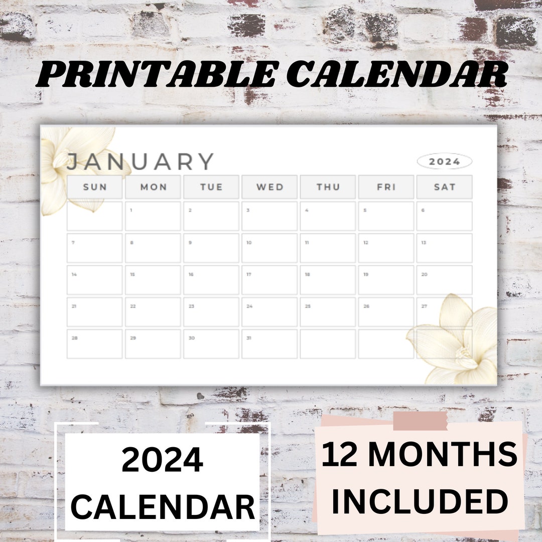 Buy 2024 Calendar Printable Calendar 2024 Calendar Monthly Calendar One ...