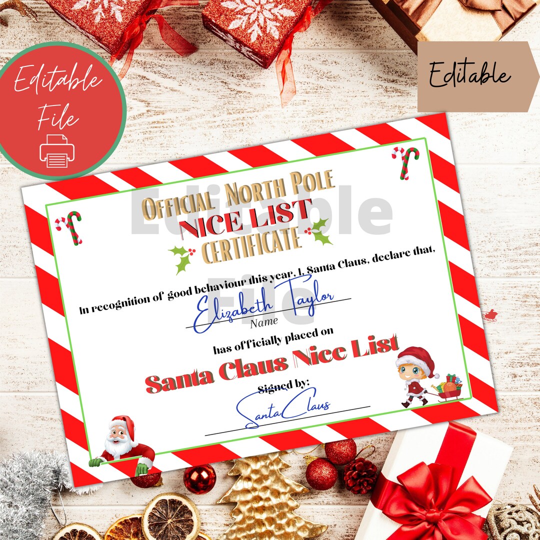 Editable Santa Claus Official Nice List Certificate Letter - Etsy