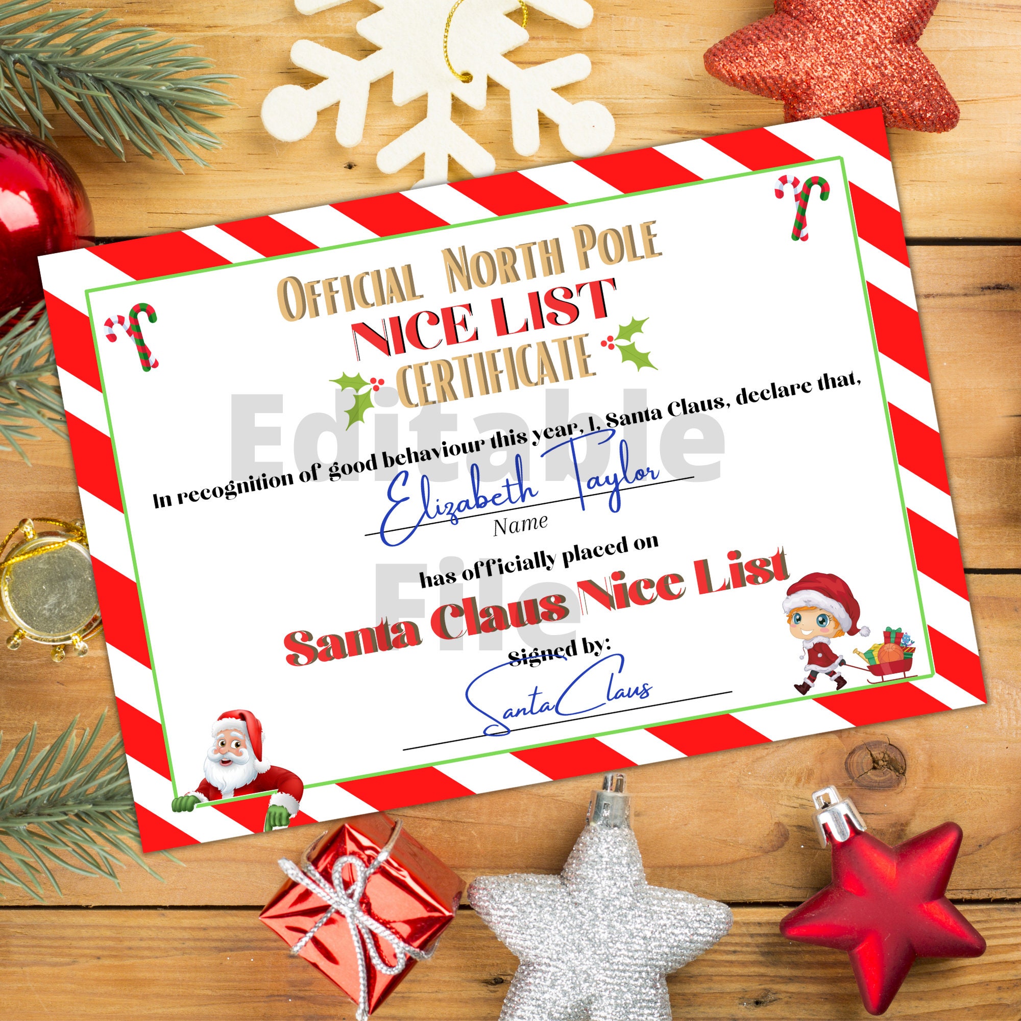 Editable Santa Claus Official Nice List Certificate Letter - Etsy