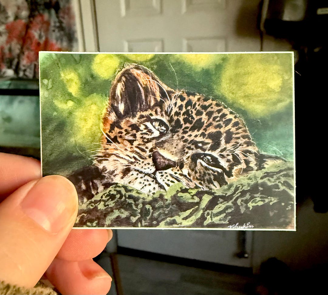 Amur Leopard Cub Vinyl Sticker Original Watercolor Art - Etsy