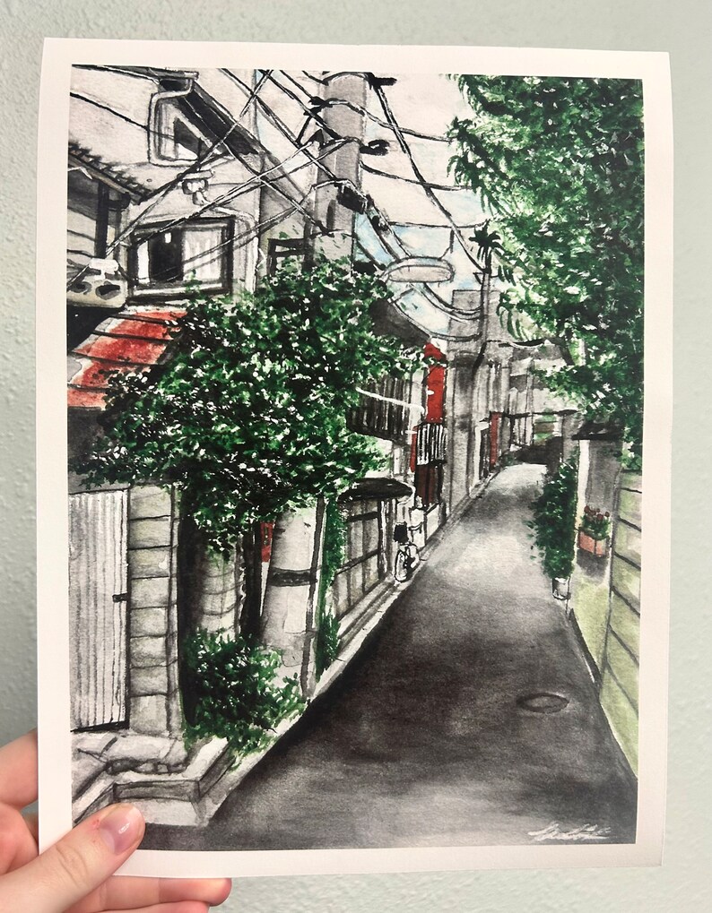 Japanese Cityscape Art Print Watercolor Alleyway Original Wall - Etsy