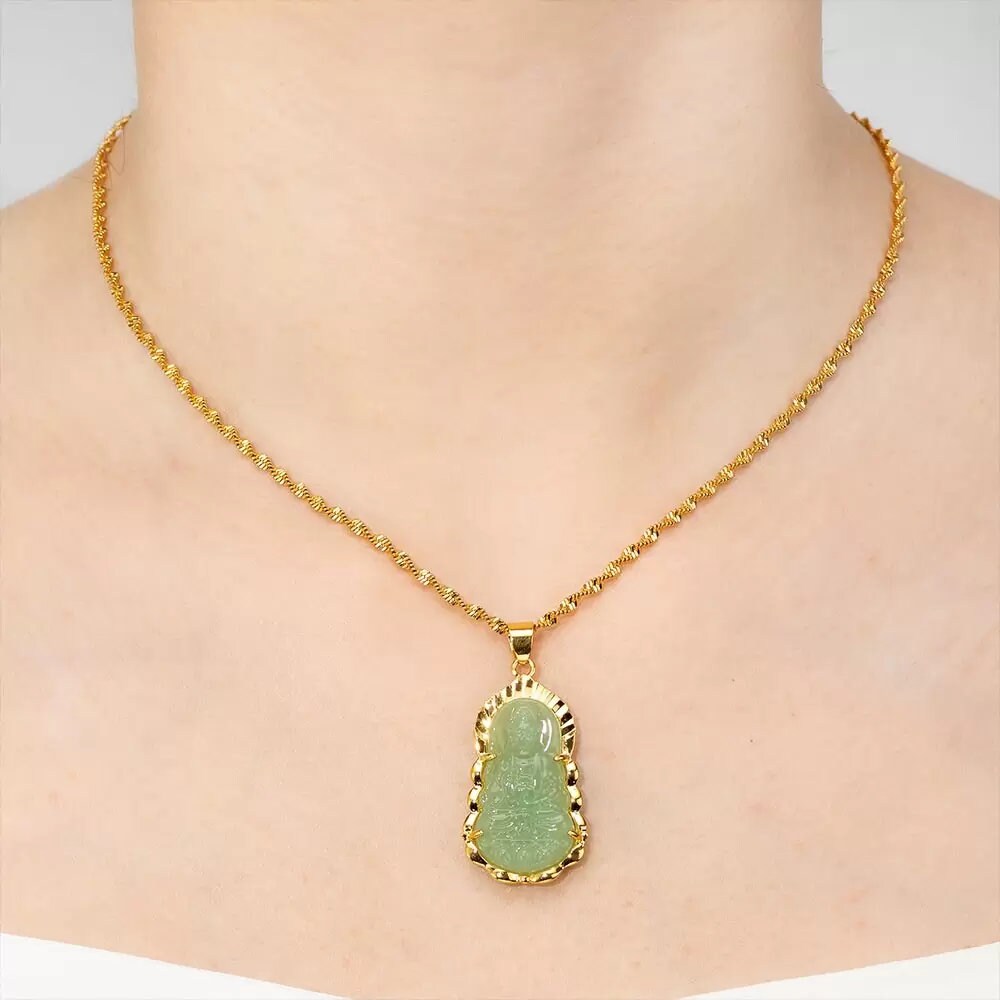 Jade Buddha Pendant, Gold Plated Buddhist Necklace, Protection Chain - Etsy