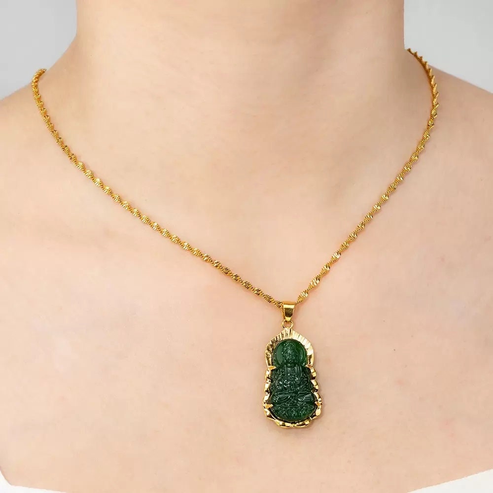 Jade Buddha Pendant, Gold Plated Buddhist Necklace, Protection Chain - Etsy