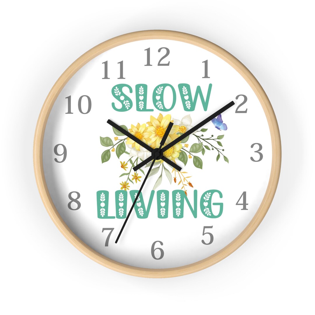 Slow Living Wall Clock With Yellow Flowers - Fun Housewarming Gift ...