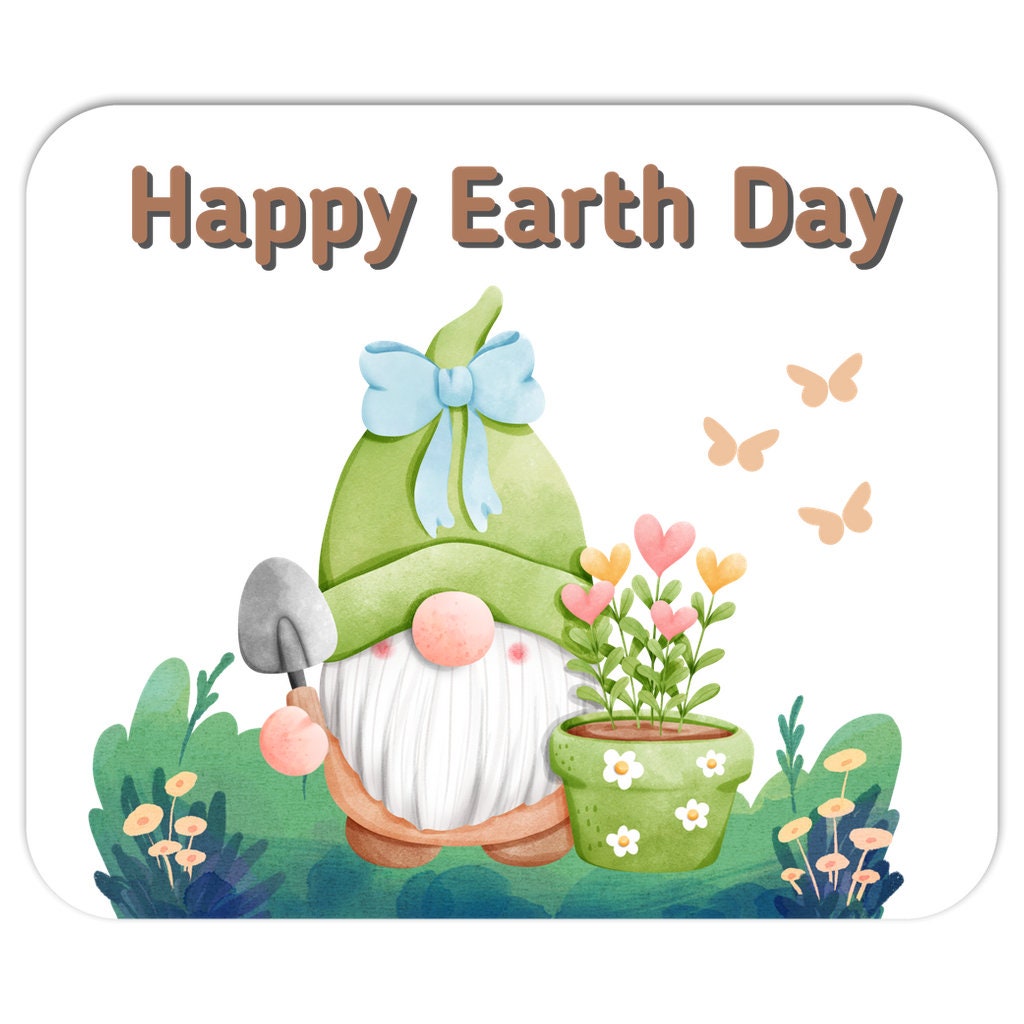 Happy Earth Day Gnome Mousepad Plant Lover and Nature Lover Gift Office ...