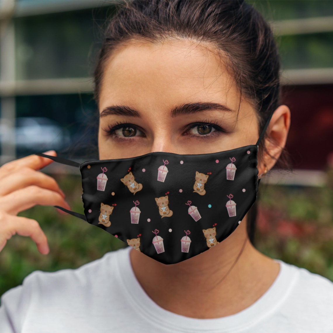 Boba Cat Bubble Tea Black Face Mask Fueled by Boba Boba Lover Gift ...