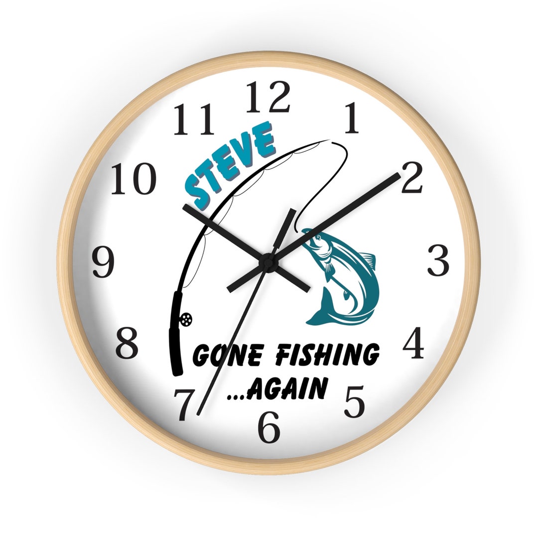 Gone Fishing Again Fun Personalized Wall Clock With Numbers ...