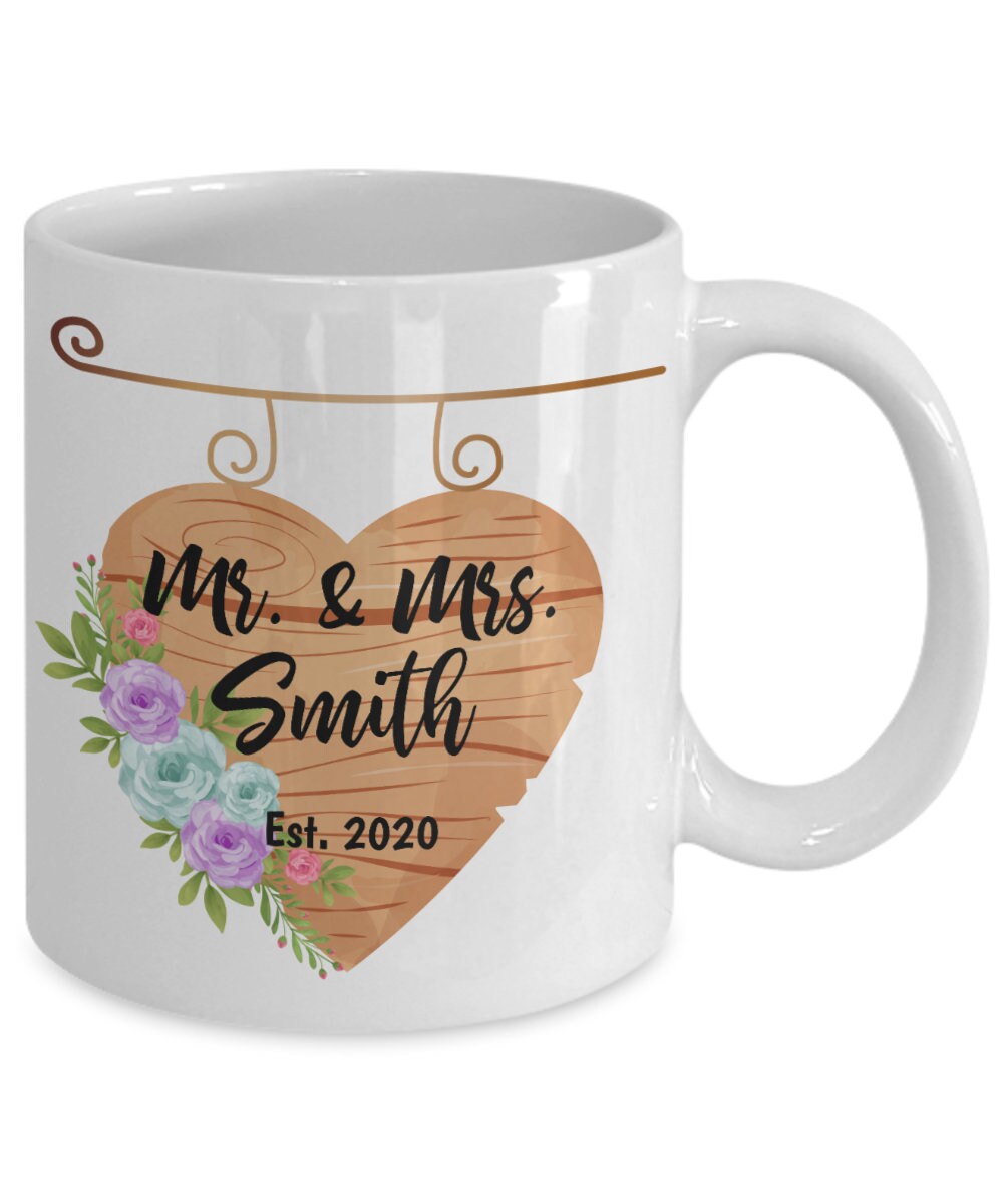 Personalized Wedding Coffee Cup-wooden Heart Sign-customizable Gift Mug ...