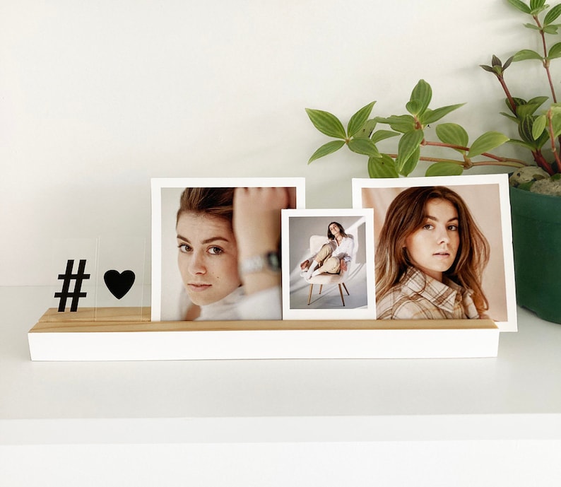 Wood Photo Holder, White Color Block Wooden Display Stand, Picture ...