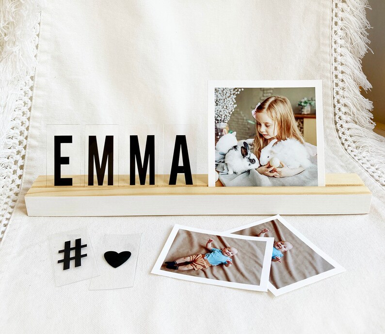 Wood Photo Holder, White Color Block Wooden Display Stand, Picture ...