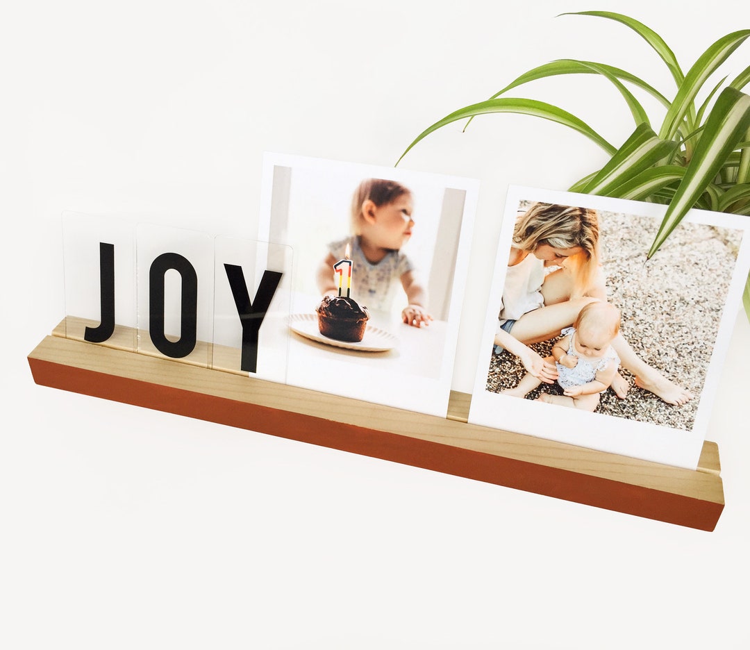 Wood Photo Holder, Terra Color Block Wooden Display Stand, Picture ...