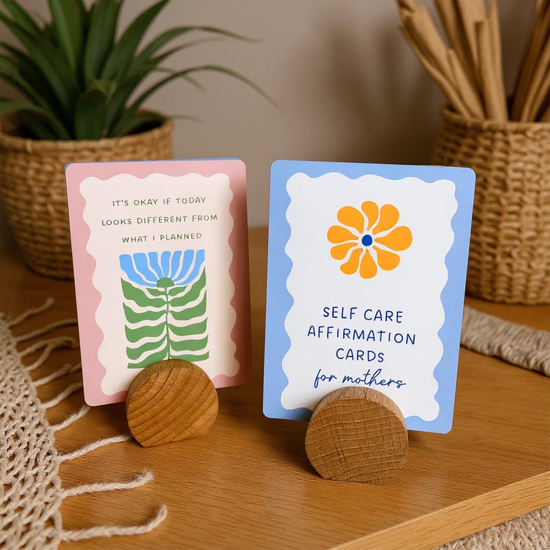 Groovy Self Care Affirmation Cards for Mothers With Wooden Stand - Etsy