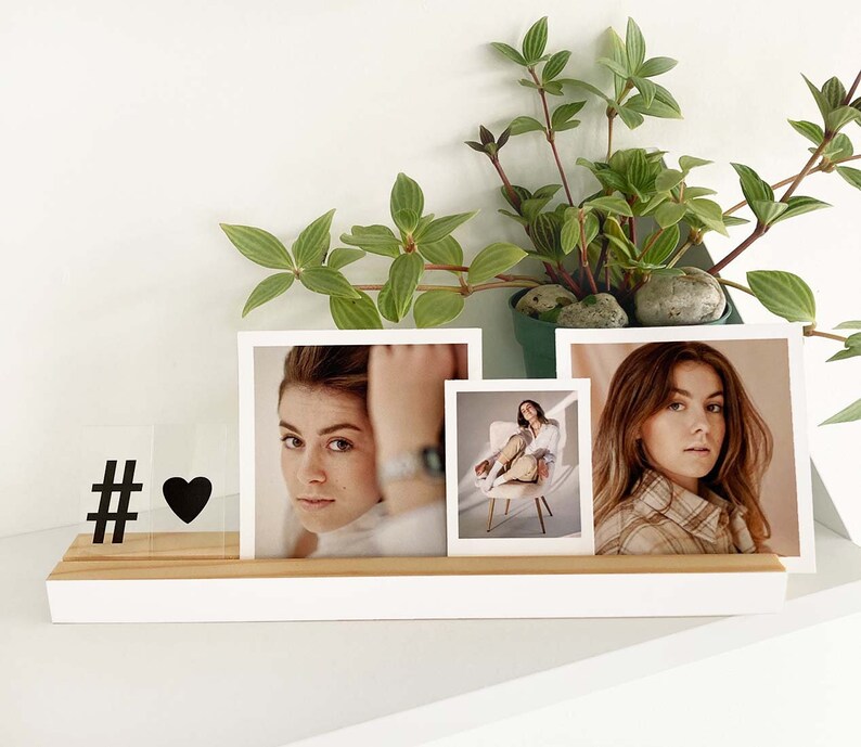 Wood Photo Holder, White Color Block Wooden Display Stand, Picture ...