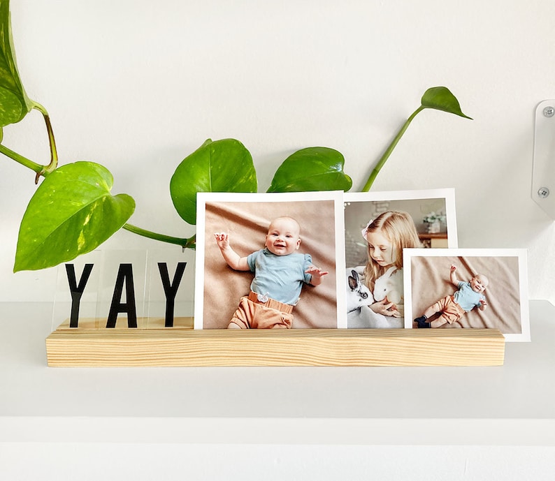 Wood Photo Holder, White Color Block Wooden Display Stand, Picture ...