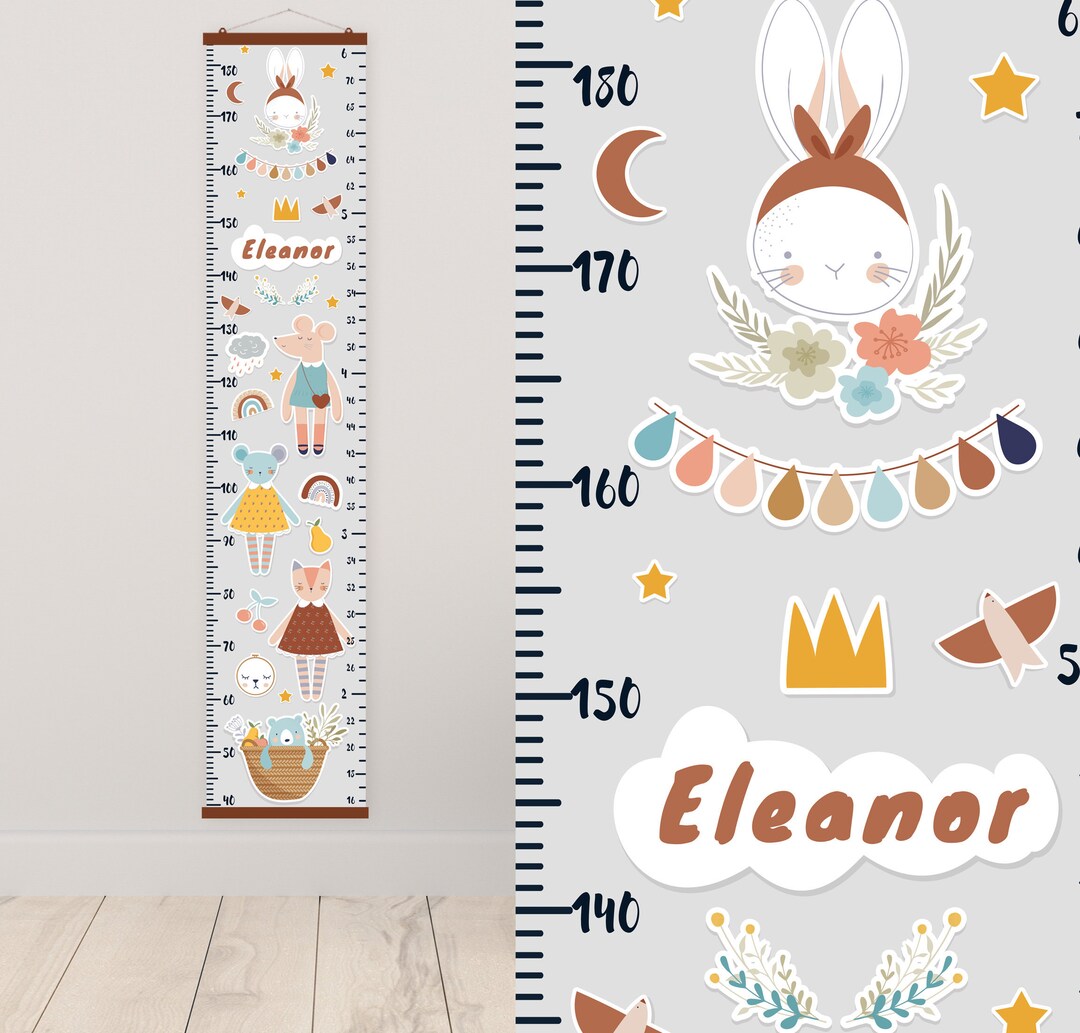 Growth Chart Scandi, Height Chart for Kids Animals, Personalize Growth ...
