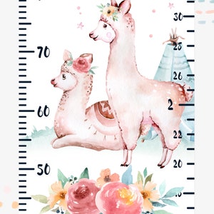 Llama Growth Chart, Height Chart for Kids Flowers, Llama Nursery Art ...