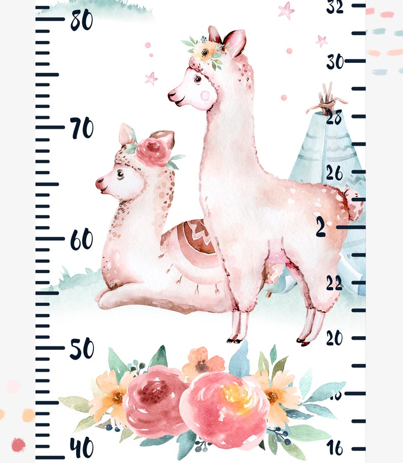 Llama Growth Chart Height Chart for Kids Flowers Llama - Etsy Hong Kong