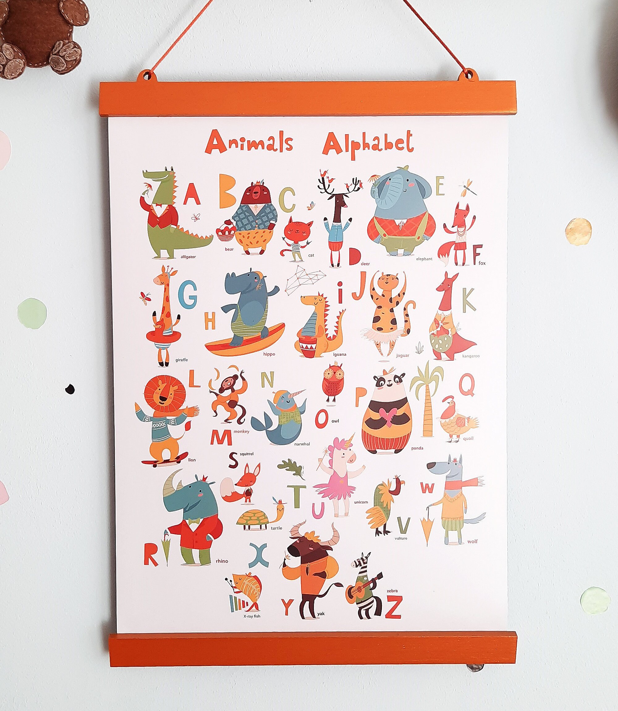 Animals Alphabet Nursery Poster: ABC Wall Art With Wooden Hanger - Etsy ...
