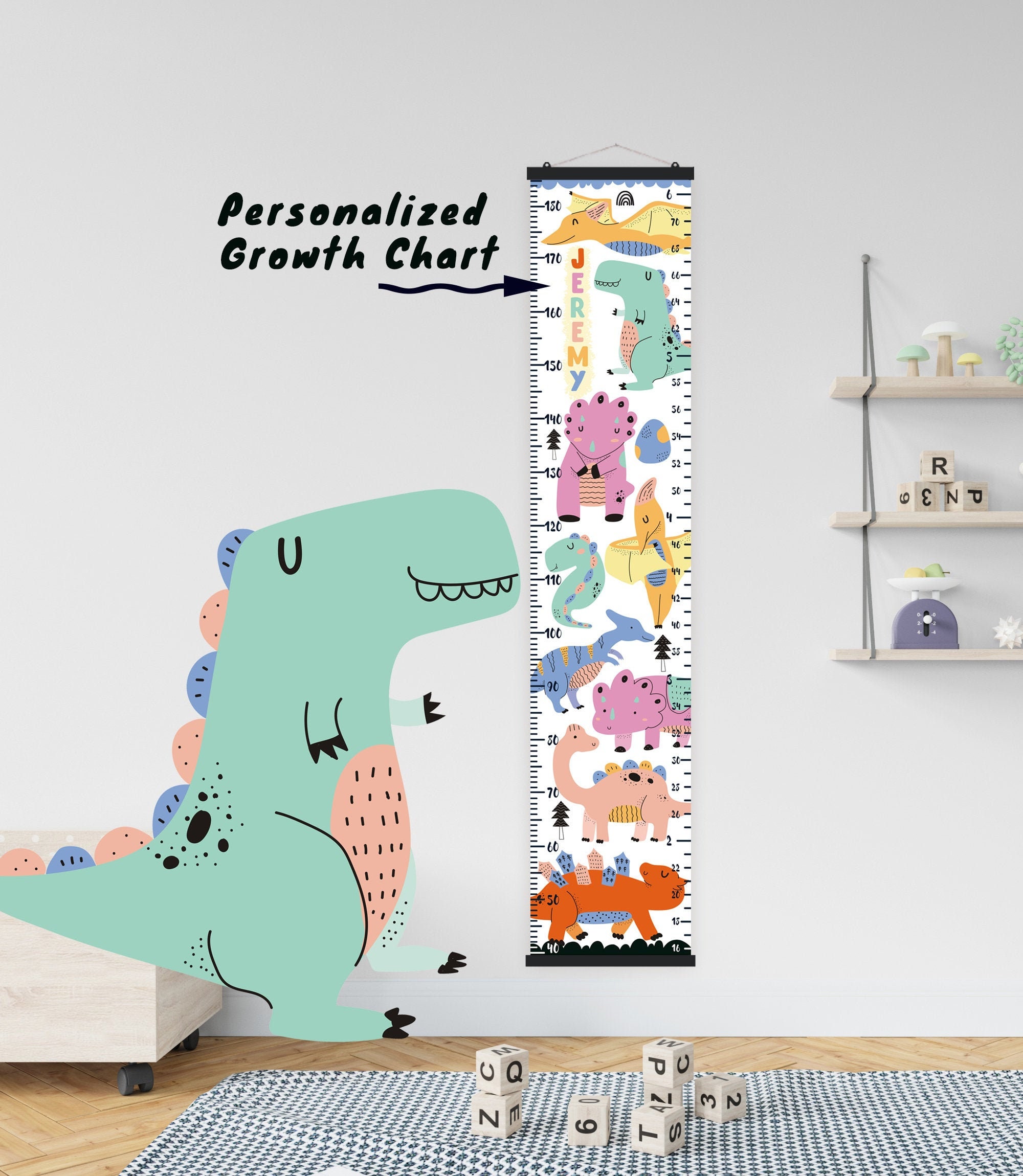 Personalized Dino Growth Chart: Nursery Wall Decor, Vinyl Ruler - Etsy