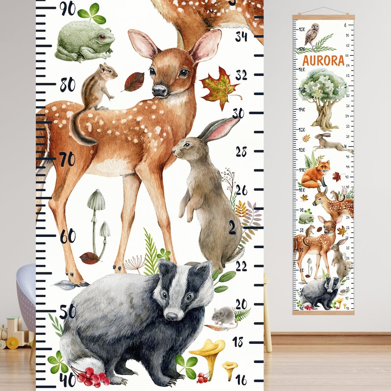 Woodland animals height chart Growth chart for kid Nursery | Etsy