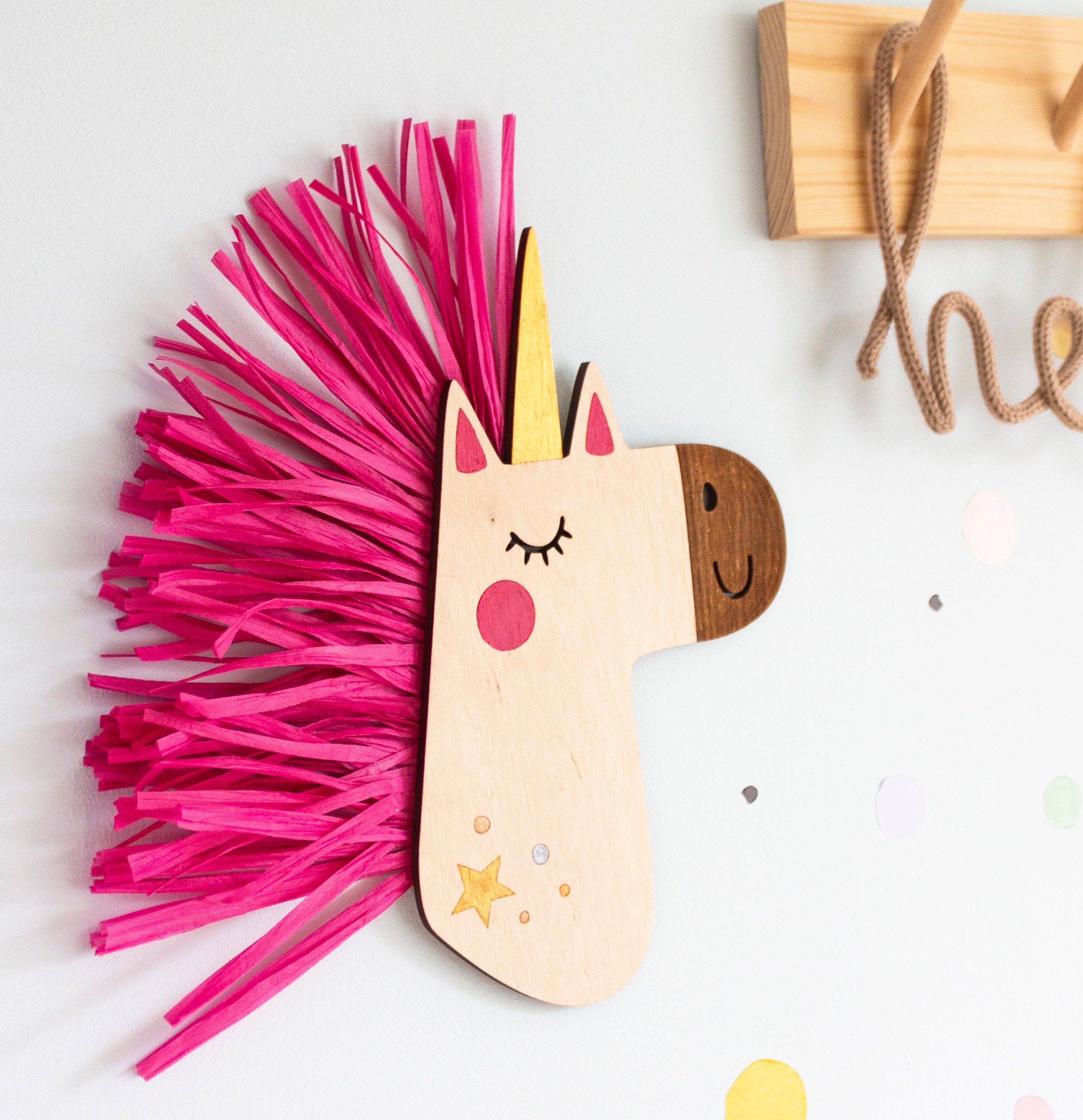 Unicorn raffia face Animal head wall decor Room wall | Etsy