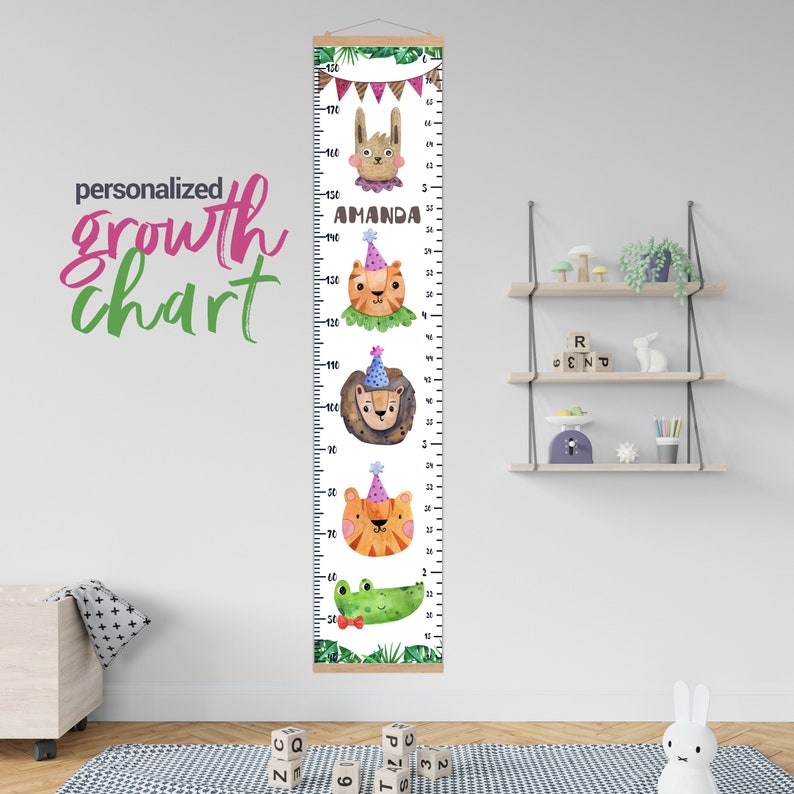 Growth chart animals Height chart for kids Watercolor nursery | Etsy