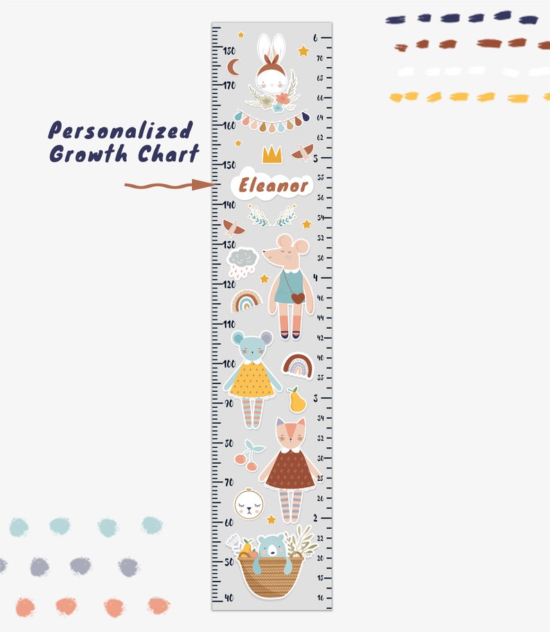 Growth chart Scandi height chart for kids Animals | Etsy