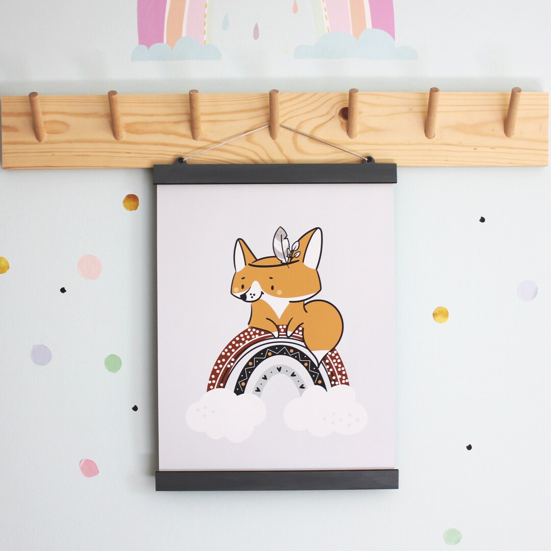 Fox Art Print, Nursery Art Home Poster, Posters for Kids With Wooden ...