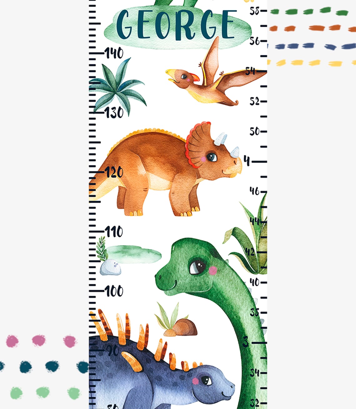 Personalized Dino Growth Chart: Watercolor Dinosaur Nursery Decor - Etsy