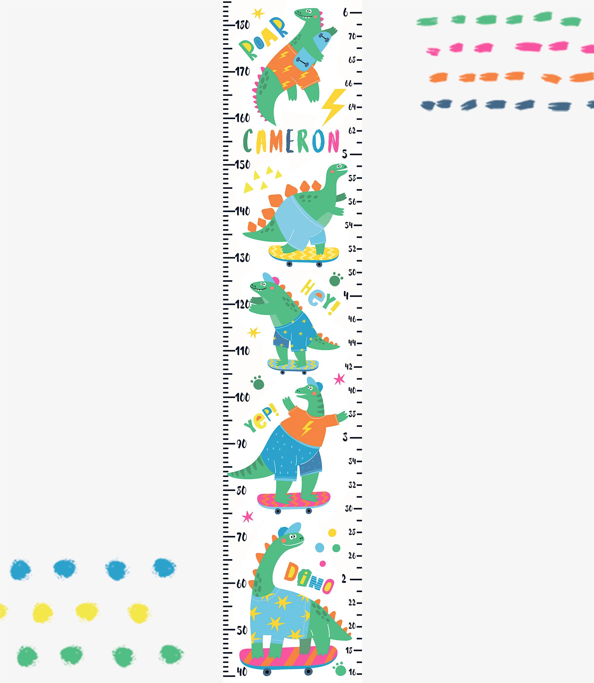 Skate Dino Growth Chart: Kids Dinosaur Room Decor - Etsy
